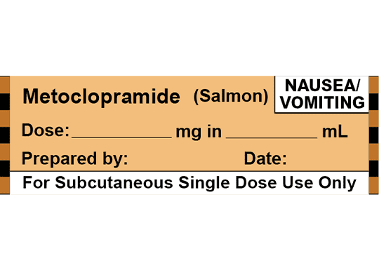Metoclopramide (Salmon) Nausea/Vomiting Syringe Label | Compact ...